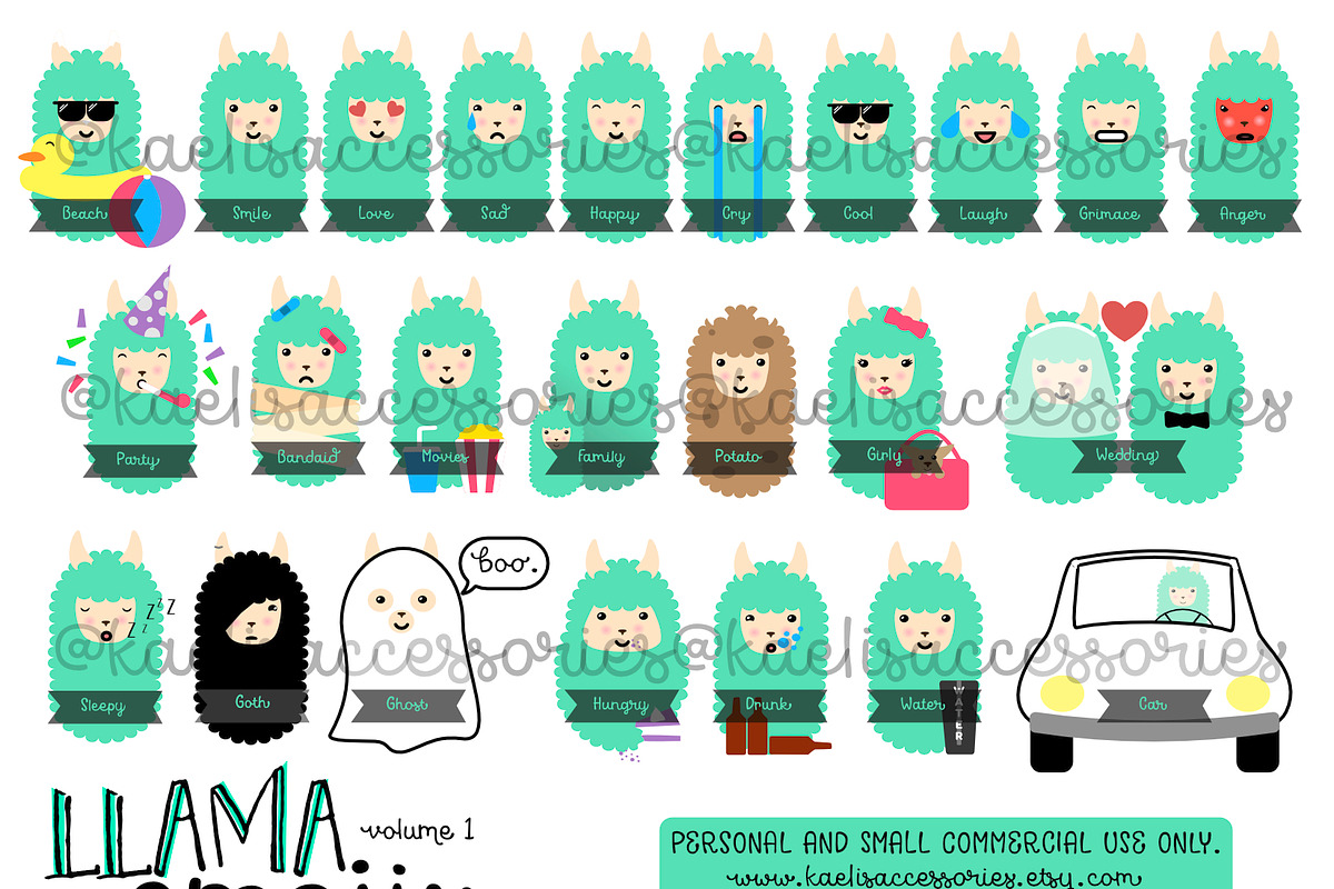 LLAMA EMOJI CLIPART -SVG and PNG, a Graphic by Millie Paper Co.