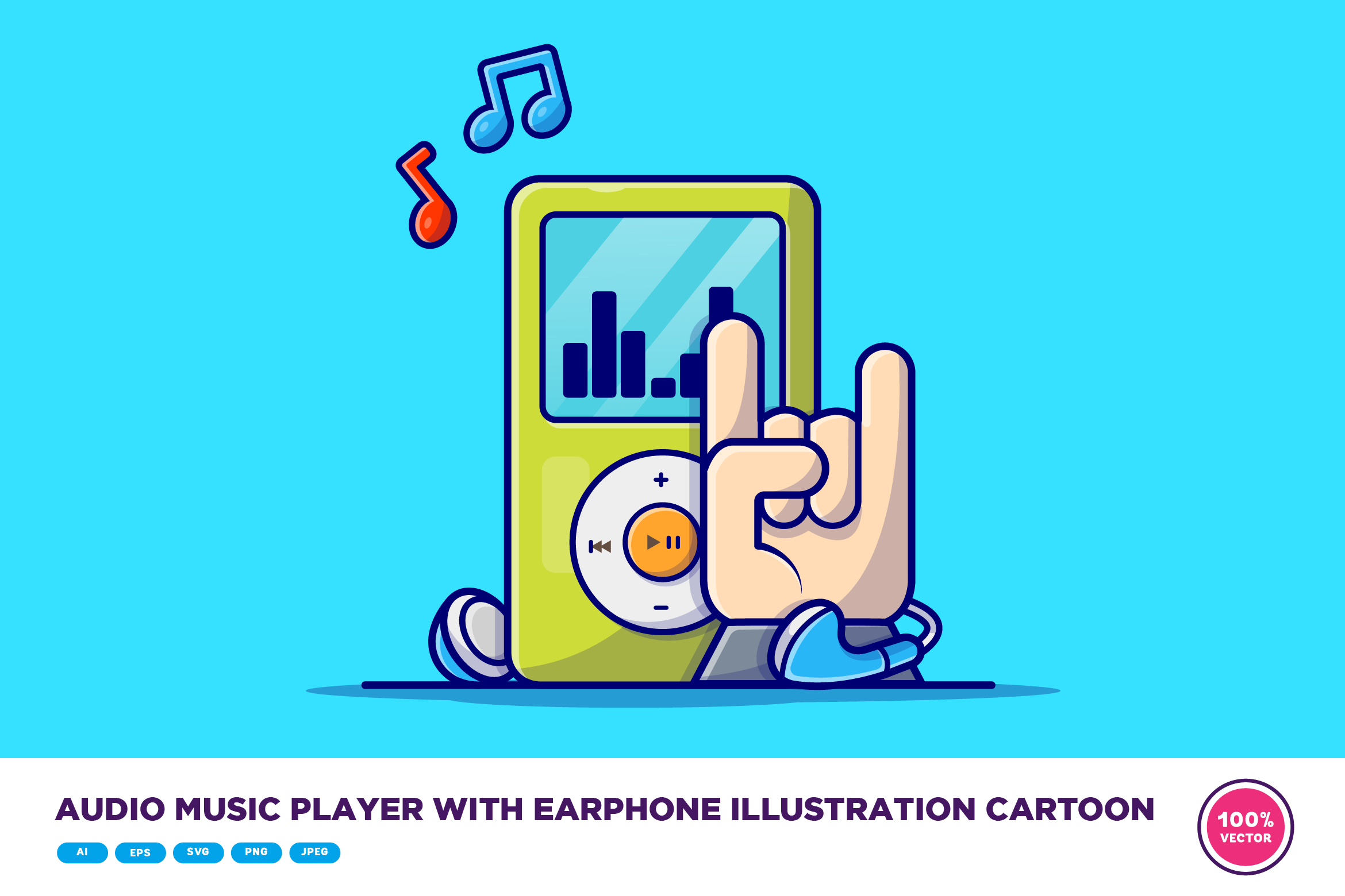 Audio Music Player With Earphone, an Object Illustration by Catalyst Labs