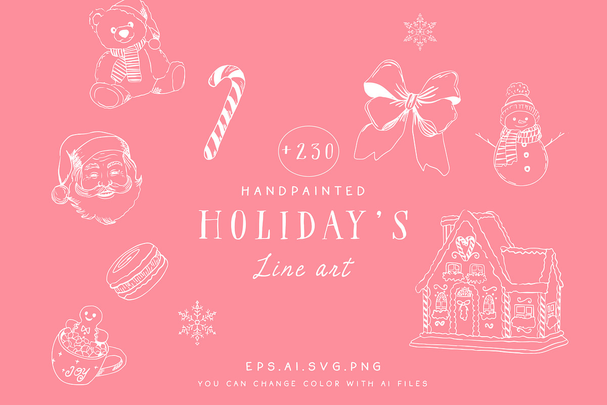 Christmas holiday doodle line art, a Decorative Illustration by Grace ...