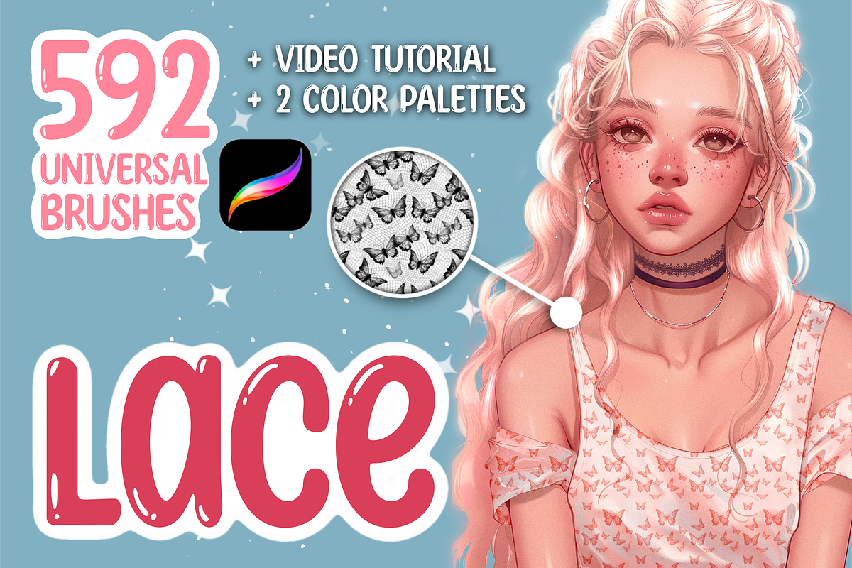 Procreate Lace texture brushes, a Brush Add-On by Revabrush
