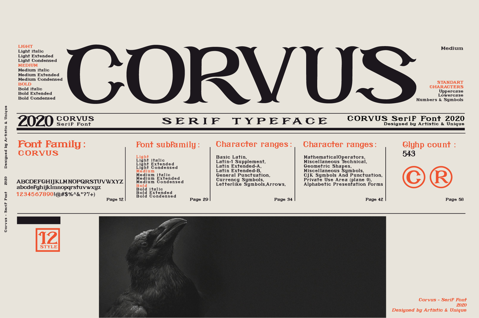 CORVUS Serif font, a Serif Font by Artistic & Unique | Creative Market