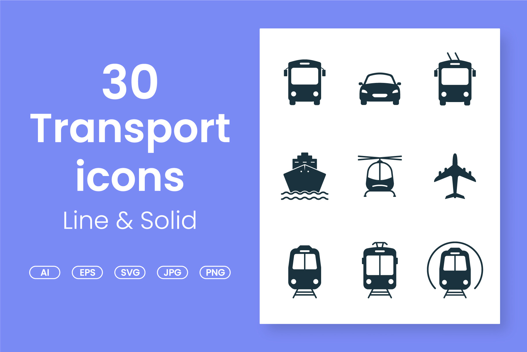 Transport Solid and Line Icons Set
