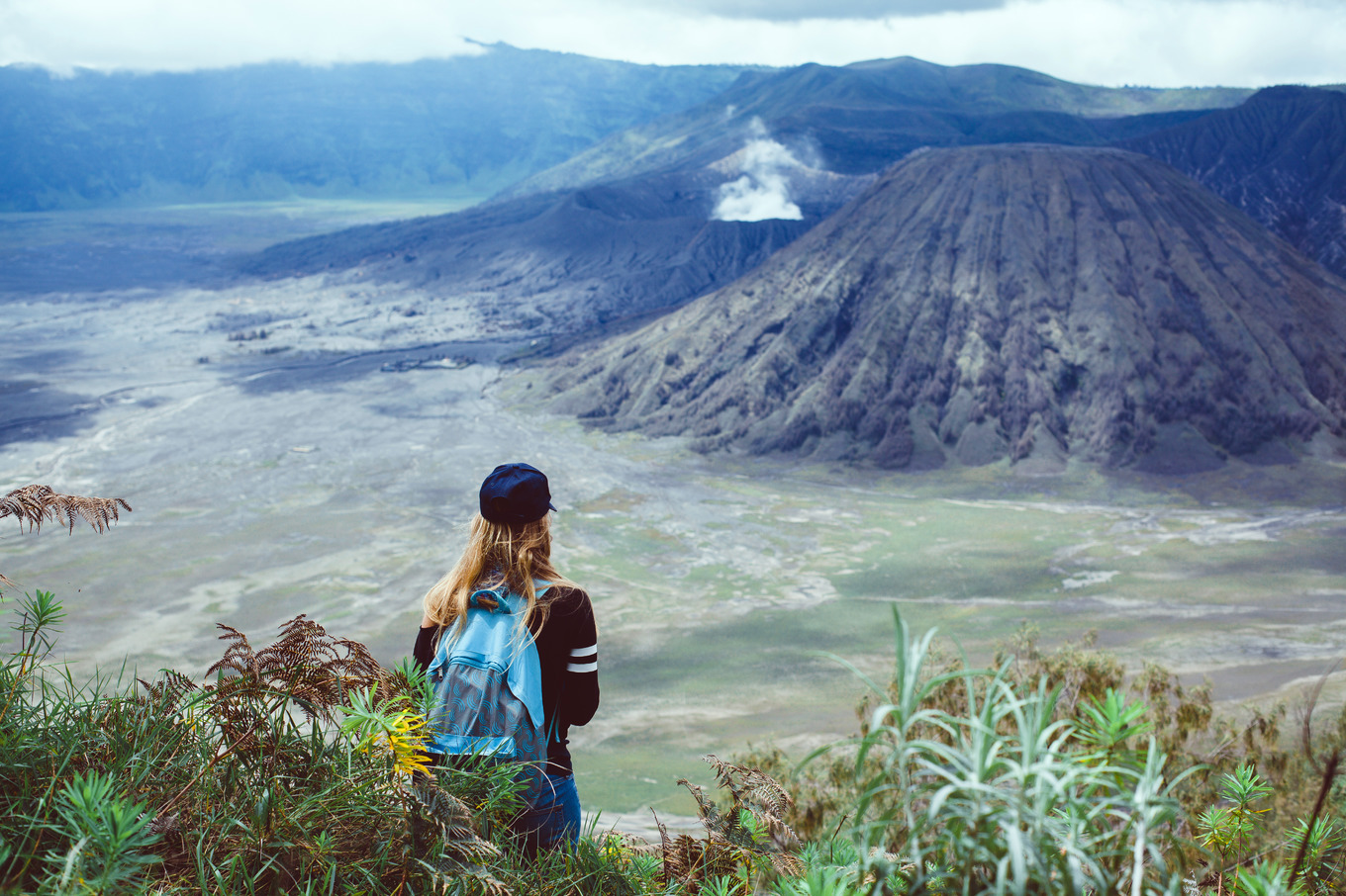 Travel girl see in volcano, backpack, a Sports & Recreation Photo by ...