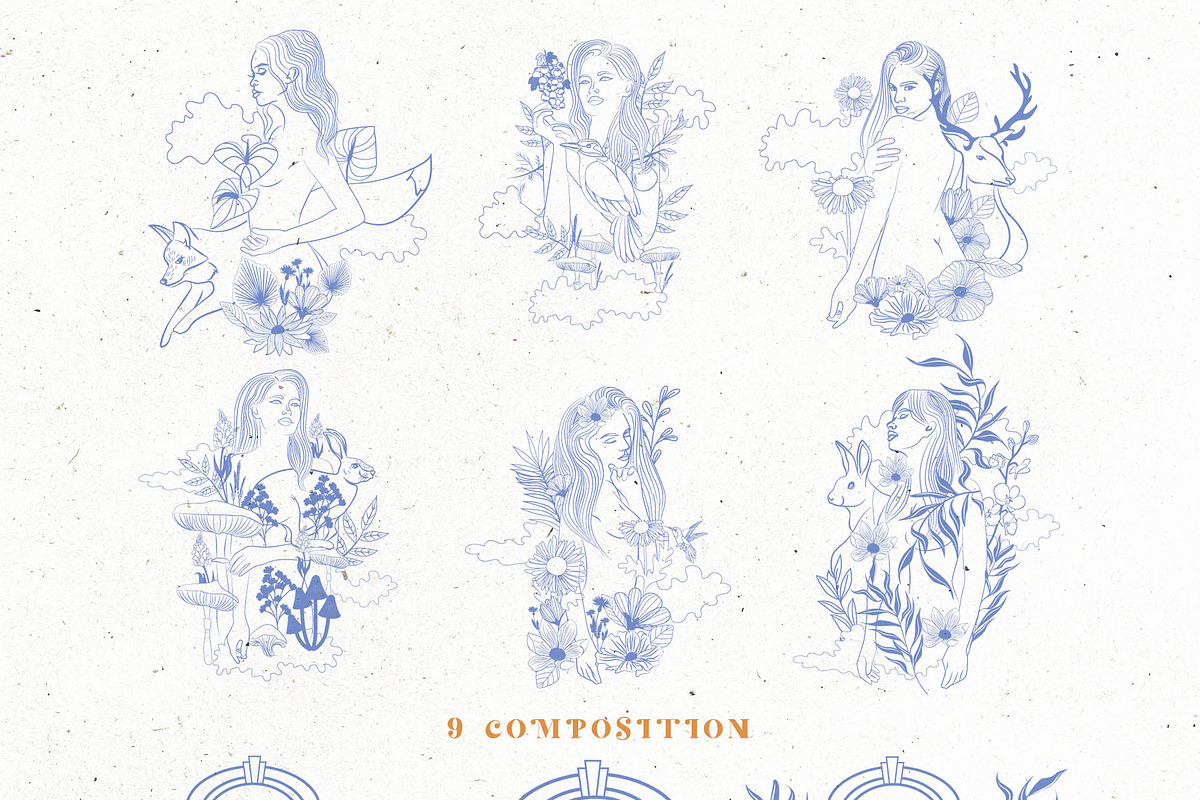 Nymphs line art, a Seasonal Illustration by Mio Buono