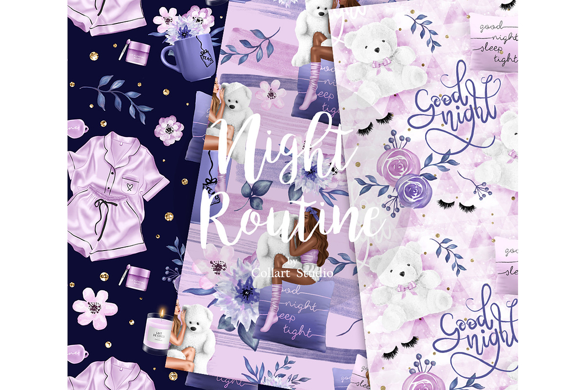 Bedtime digital paper, nightime, a Pattern Graphic by Collart Studio