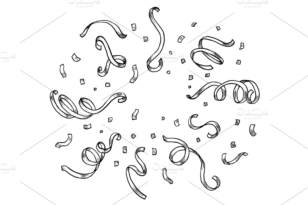 Exploding confetti ribbon drawing, a Decorative Illustration by ...