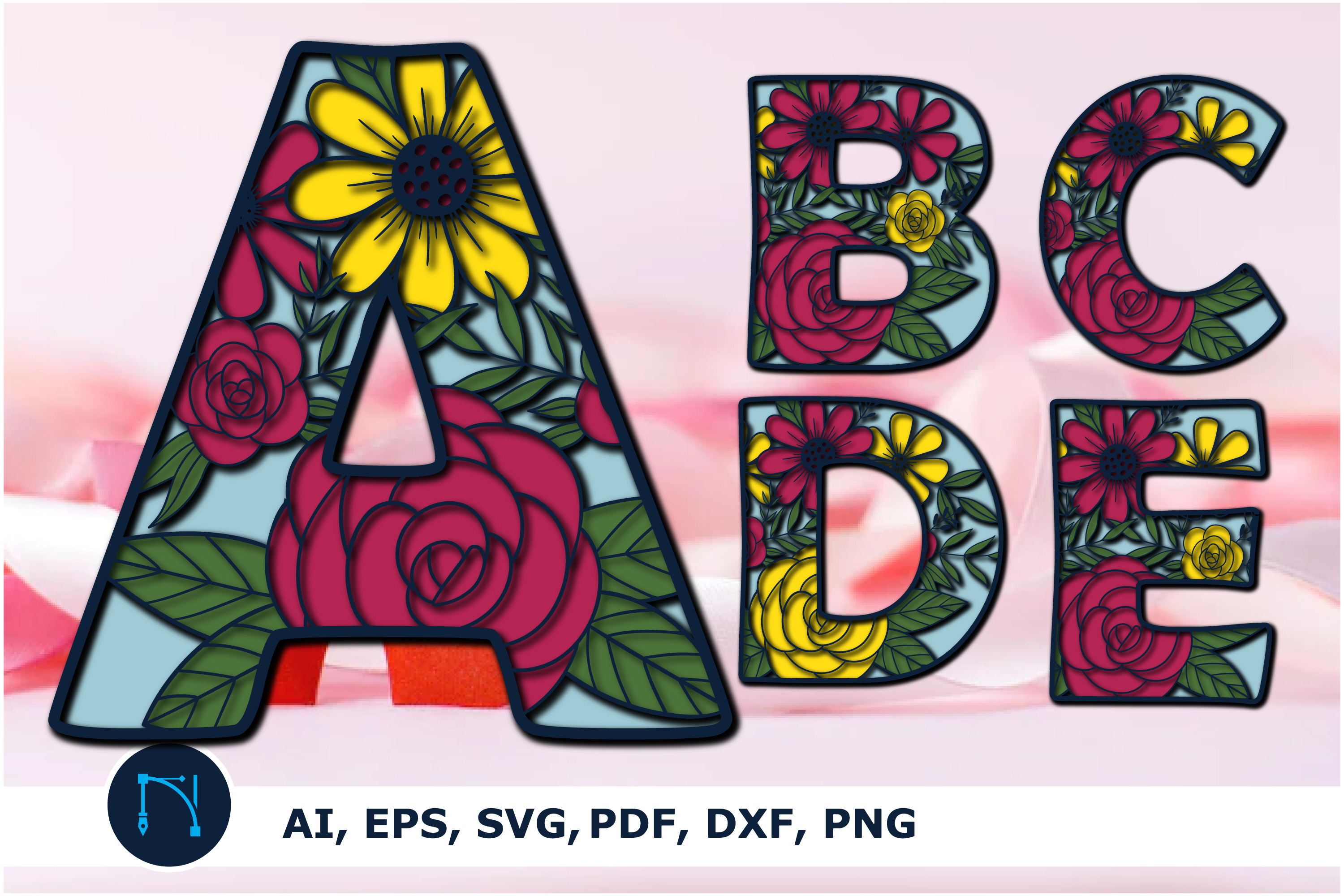 Layer Floral Alphabet a-Z Svg Bundle, a Graphic by NGISED