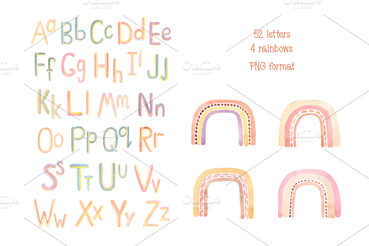 Watercolor Rainbow Alphabet Set, an Education Illustration by MayaNavits