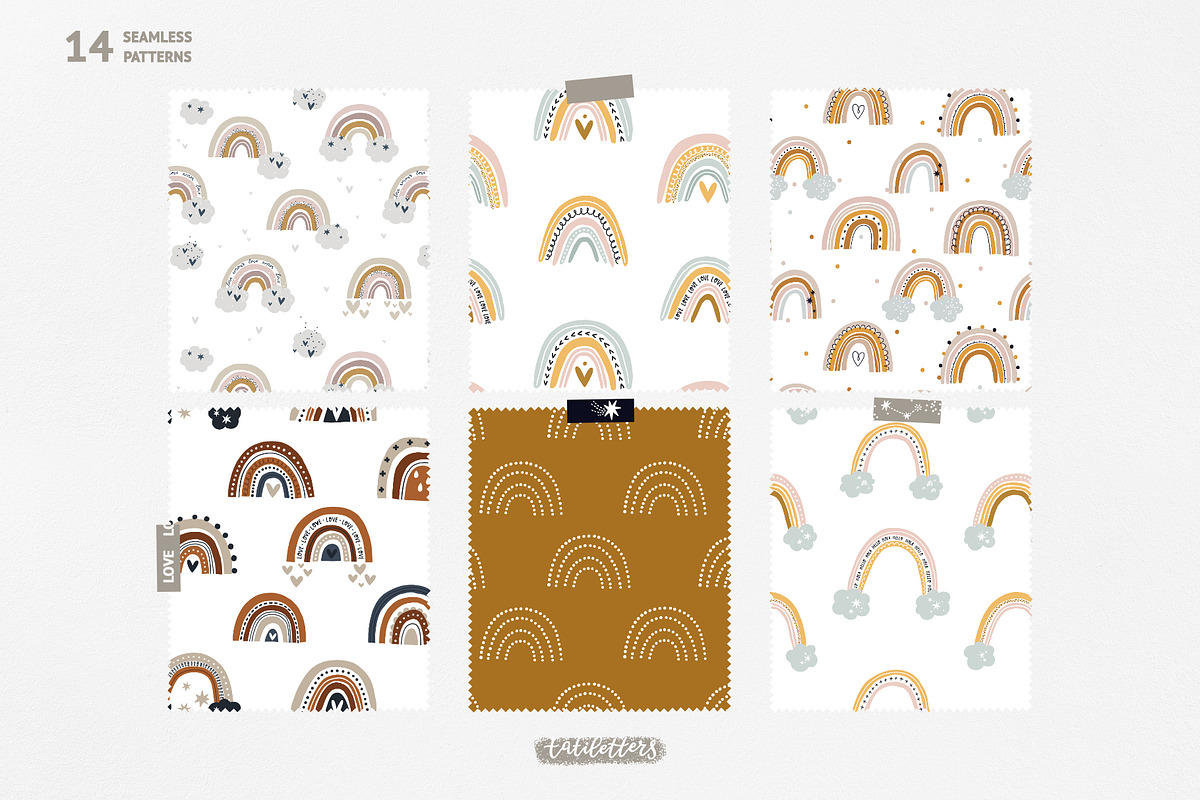 Rainbow Bundle | Clipart & Patterns, an Illustration by tatiletters