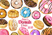 Watercolor Donuts Clipart, a Food Illustration by DigitalArtsi