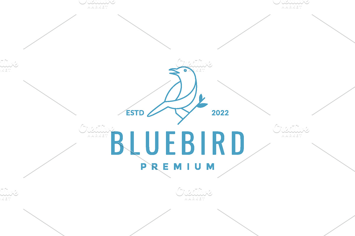blue bird perched branch leaves logo