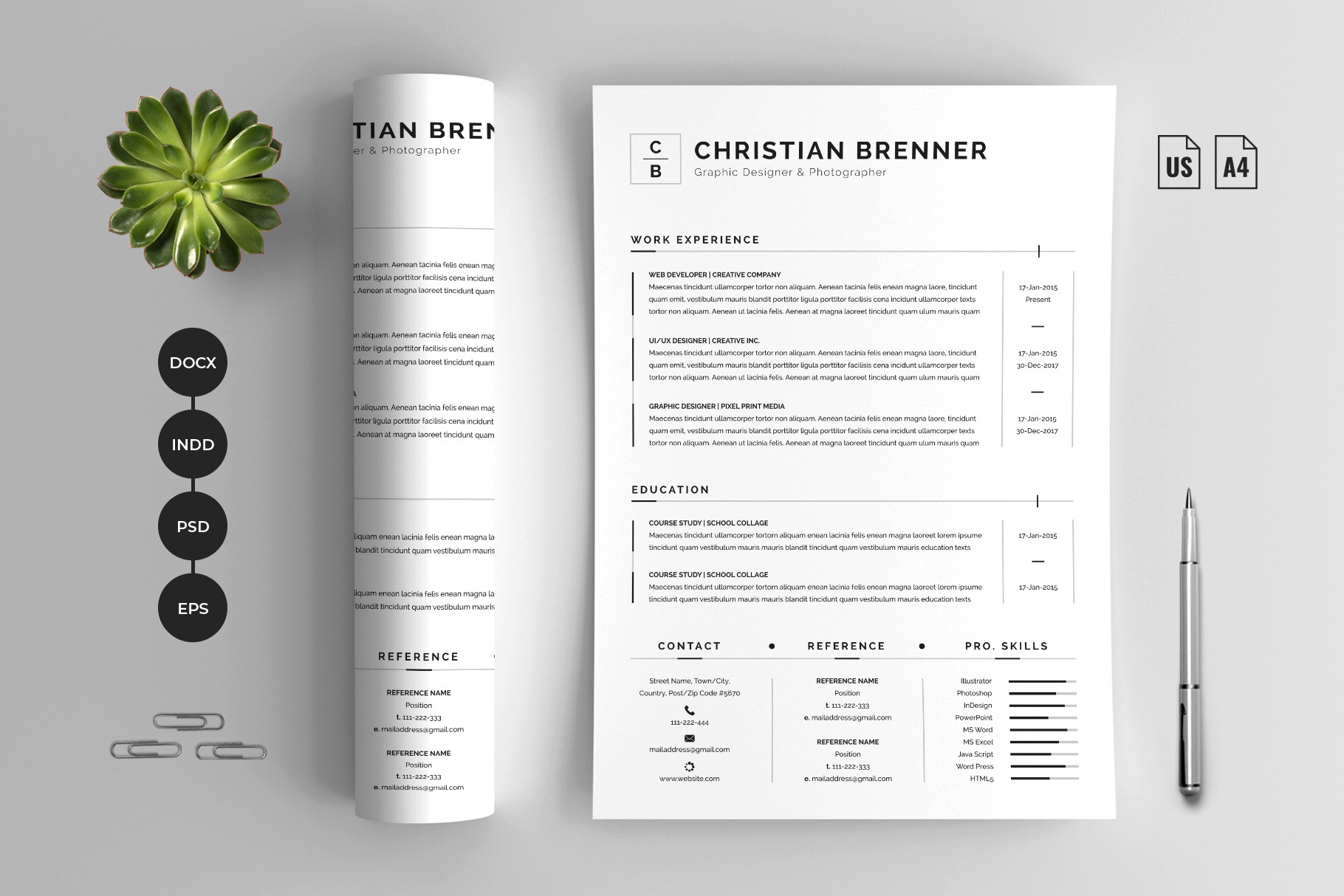 Clean Resume with cover letter, a Resume Template by WhiteGraphic