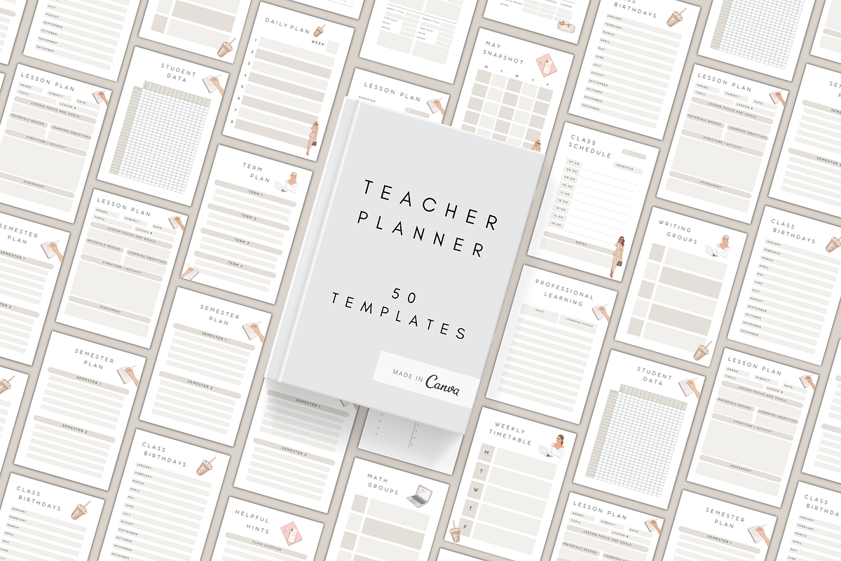 Digital Canva Teacher Planner Pages, a Stationery Template by BRANDcontent