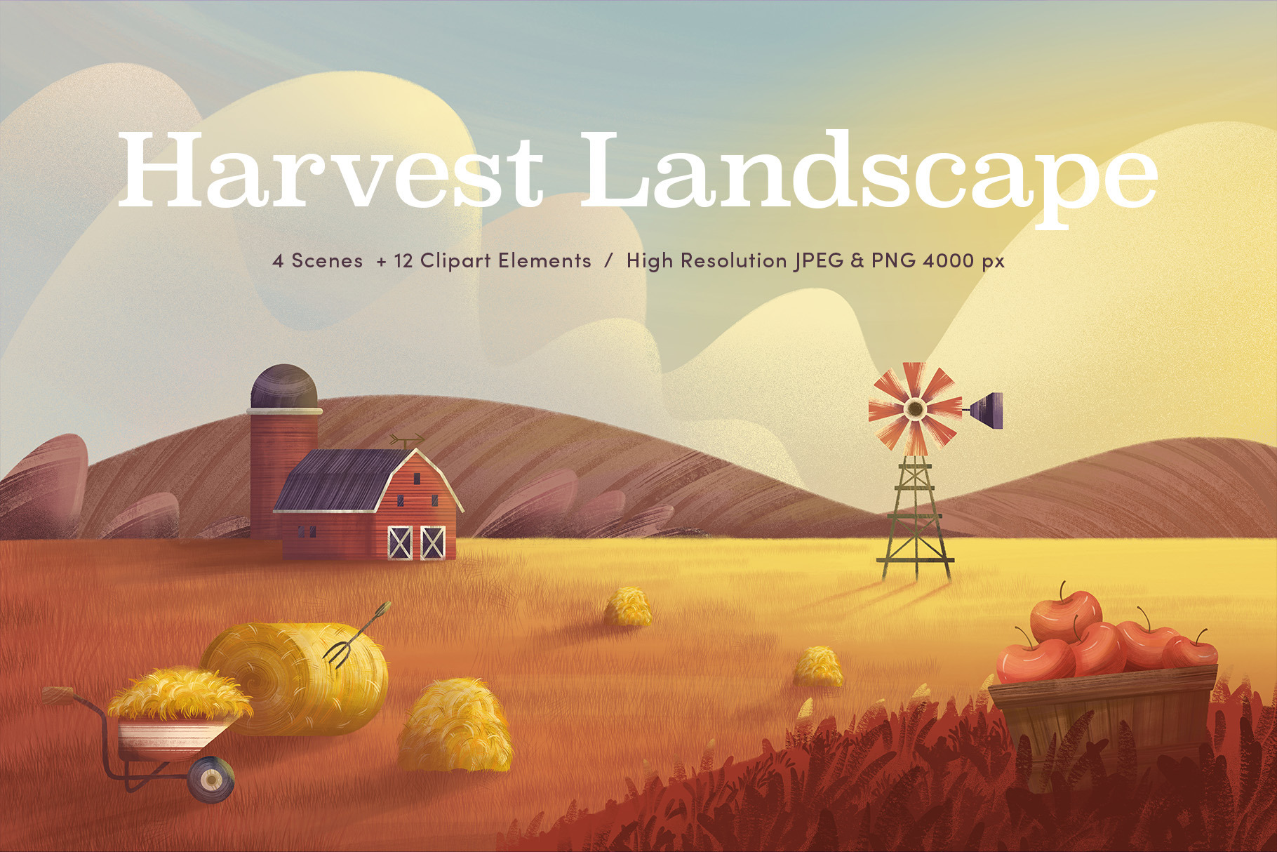 Harvest Landscape Illustrations Set, an Object Graphic by DesignerCandies