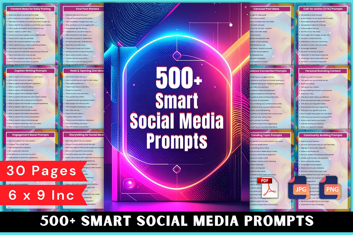 500+ Smart Social Media Prompts, a Stationery Template by Designmela01
