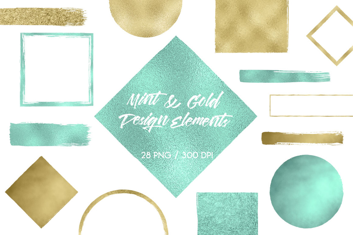 Mint & Gold Design Elements, an Object Graphic by PeDe Designs