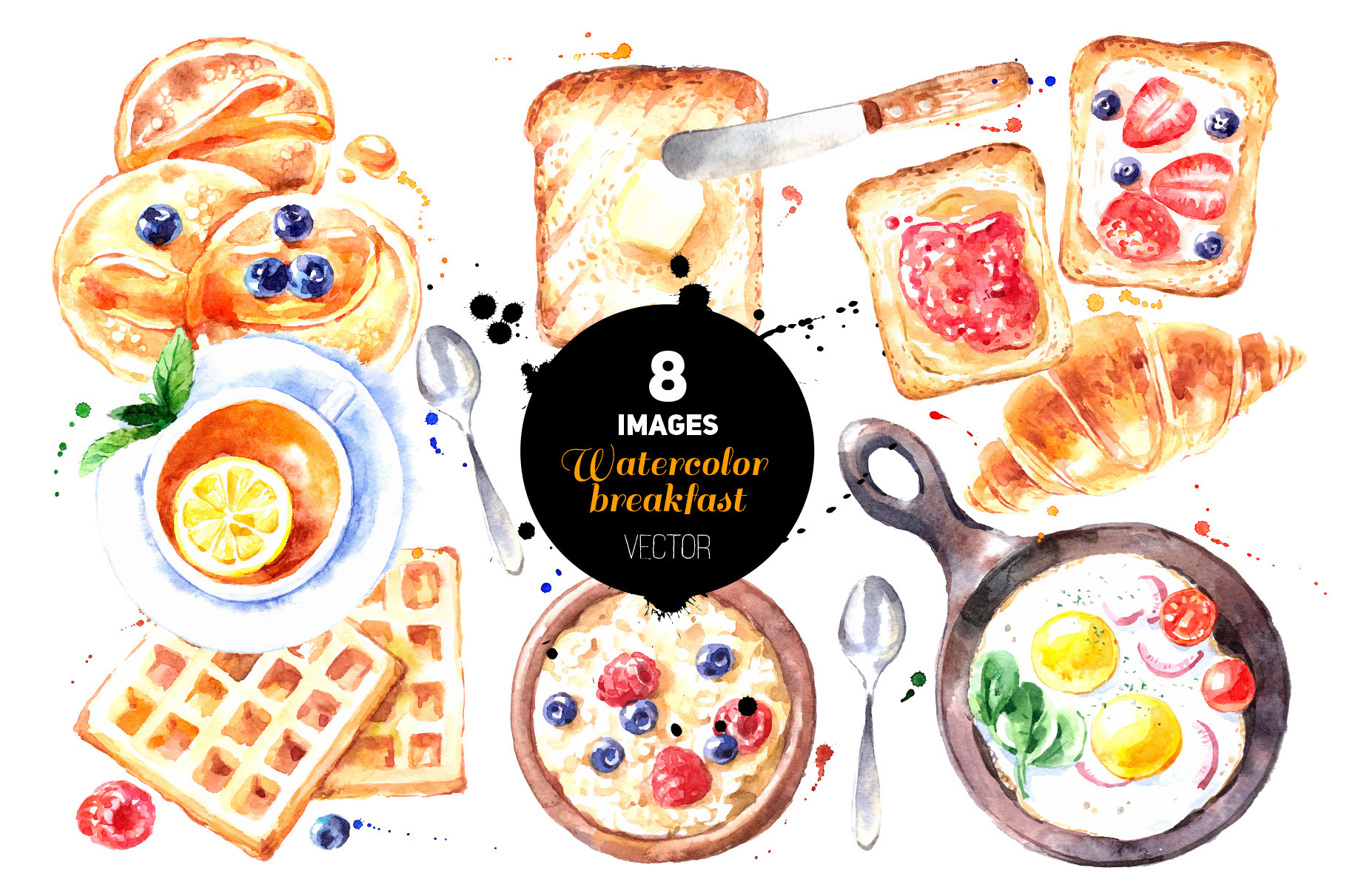 Watercolor Breakfast Vector Set | Food Illustrations ~ Creative Market