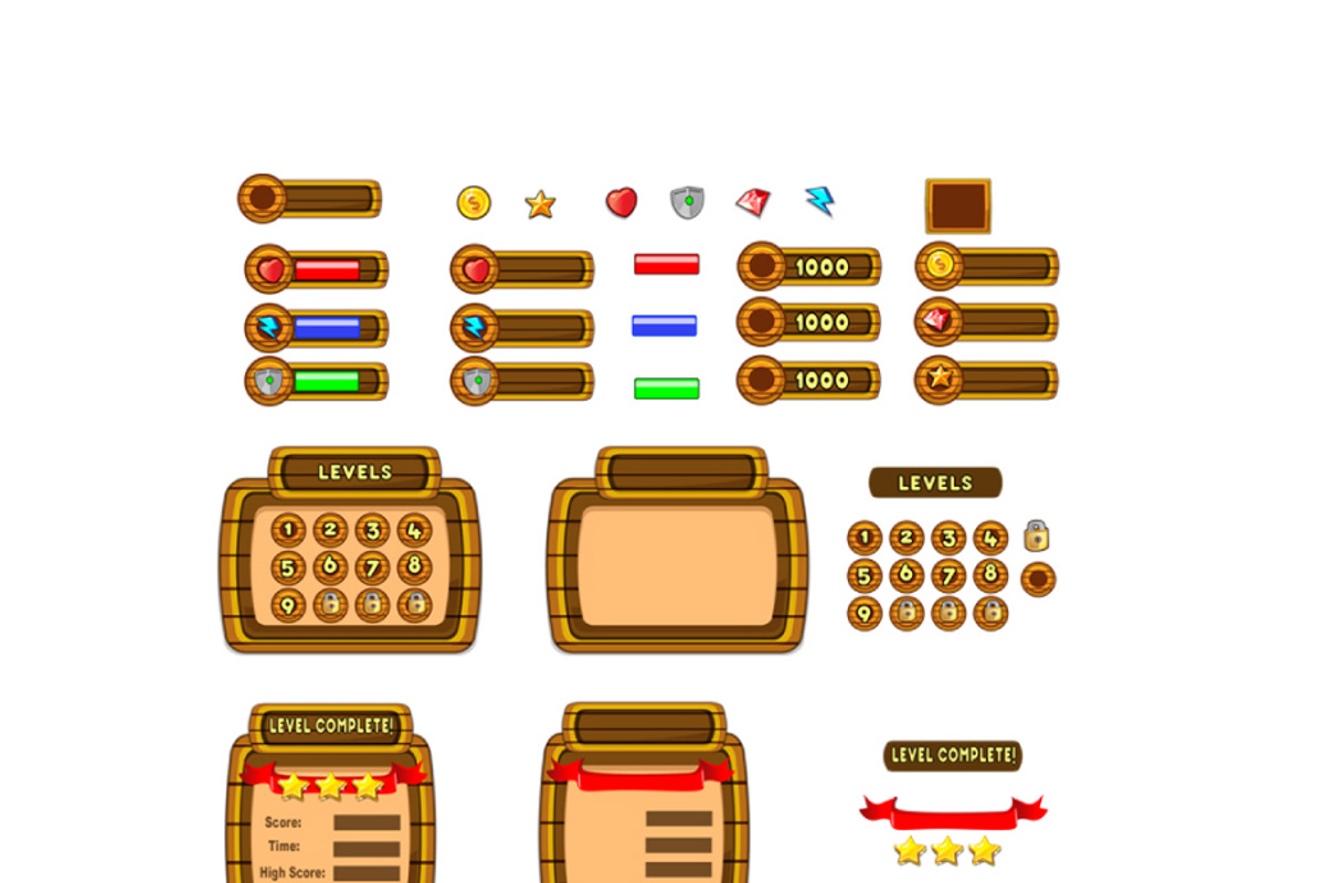 Wooden Cartoon Game Ui Set 03, an Illustration by DionArtworks