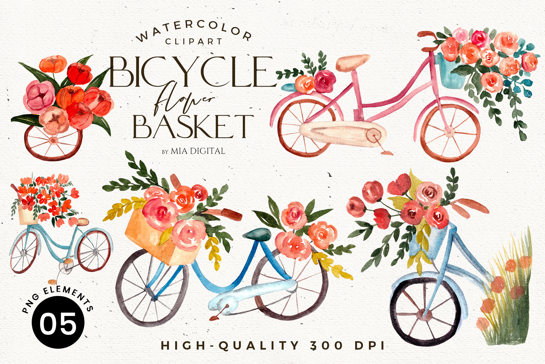 Pink Watercolor Floral Bicycle PNG, an Illustration by Mia Digital