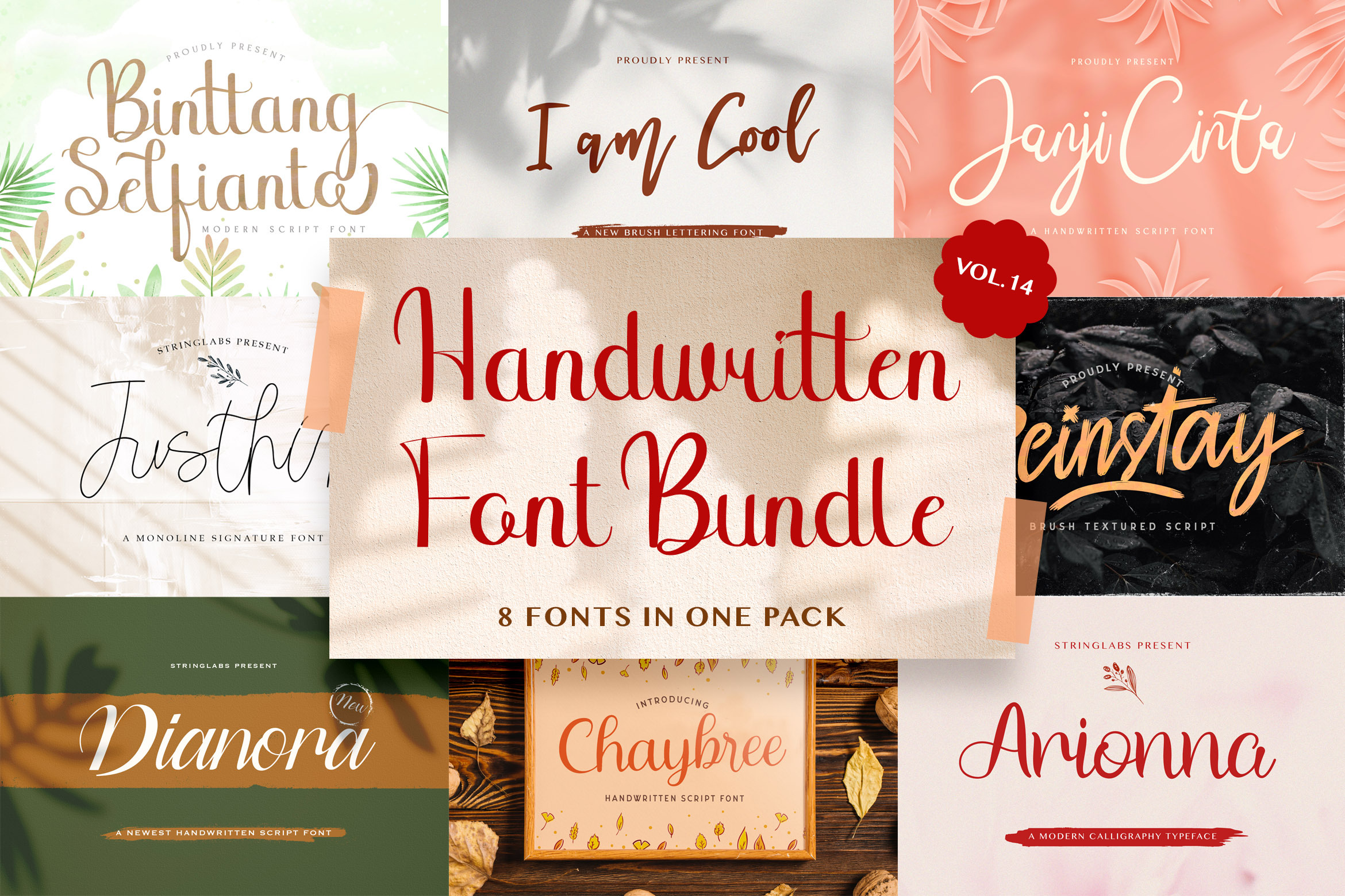 Handwritten Font Bundle Vol 14, a Script Font by StringLabs