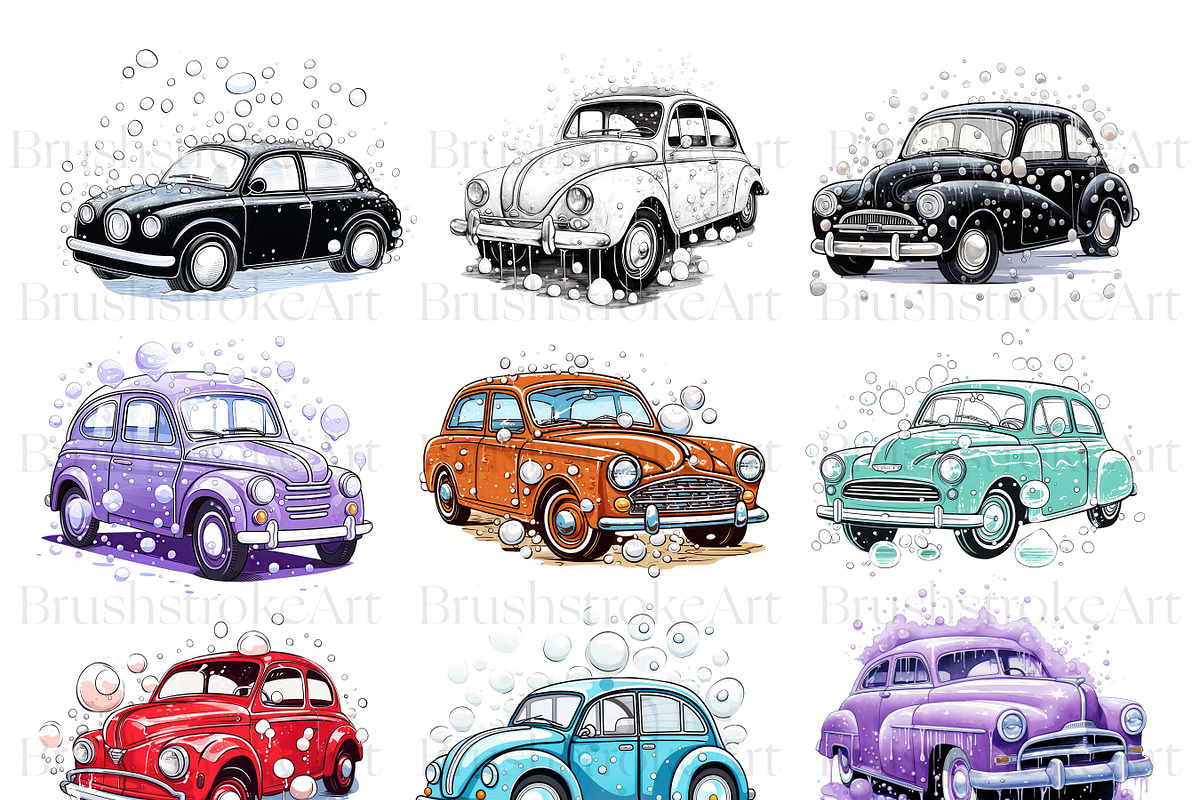 Watercolor Car Wash Clipart, Red Car