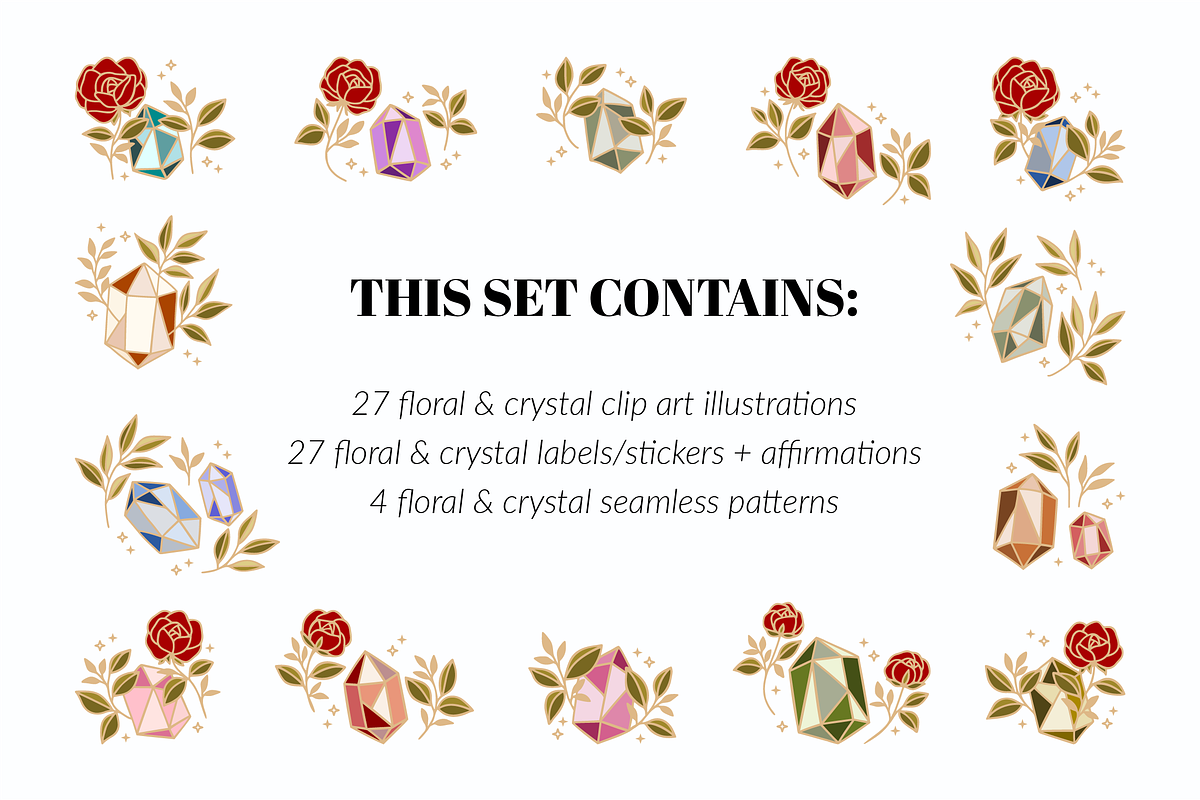 Florals & Crystals - Labels/Stickers | Creative Market