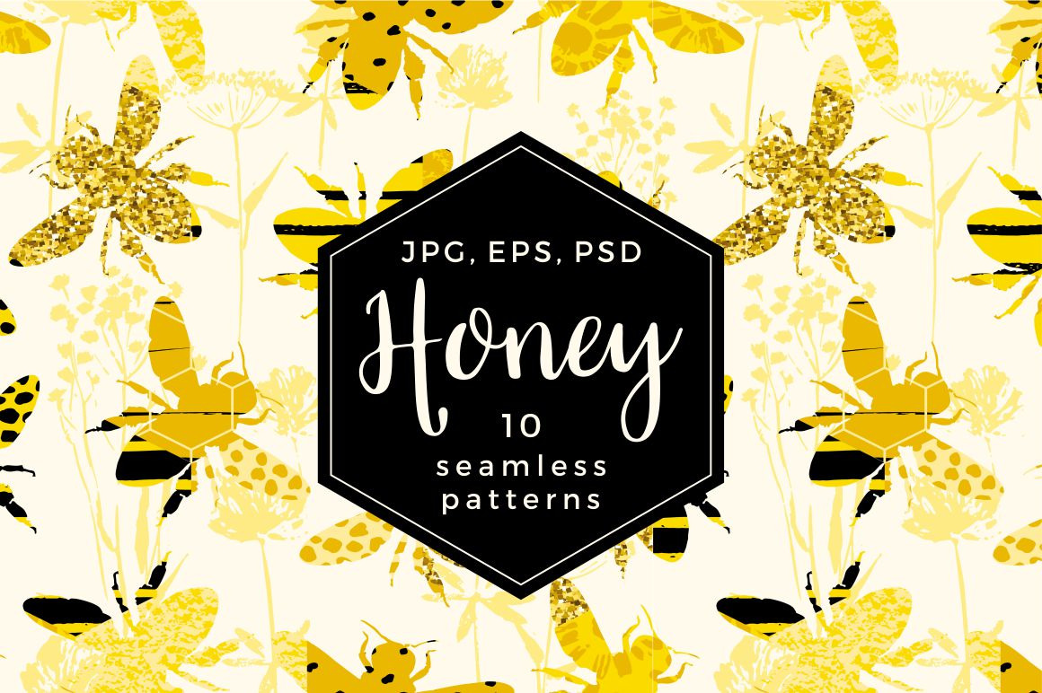 10 Honey seamless patterns., a Pattern Graphic by Nadia Grapes