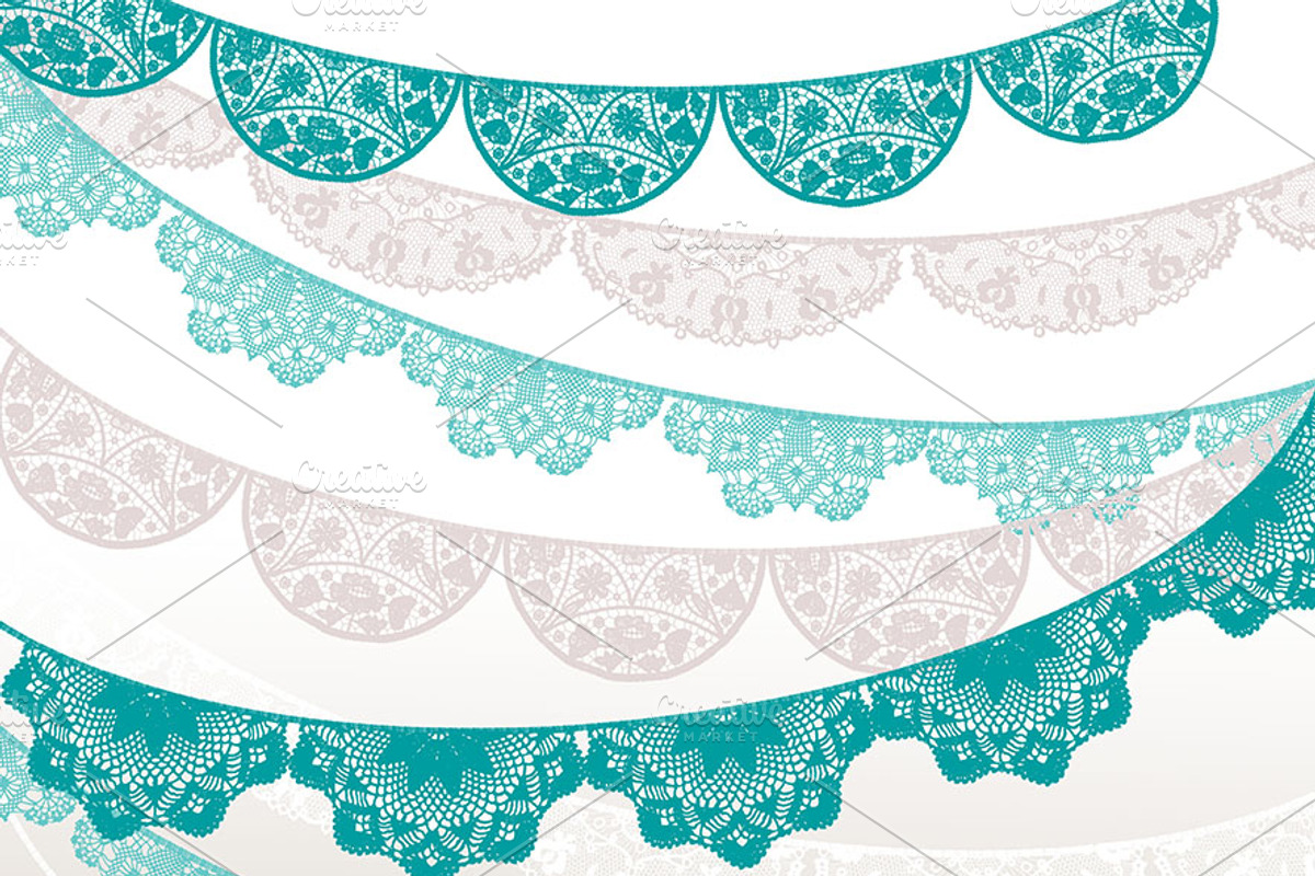 Lace banner - teal, beige, white, an Illustration by burlapandlace