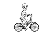 alien rides a bicycle sketch vector, an Object Illustration by AlexArt