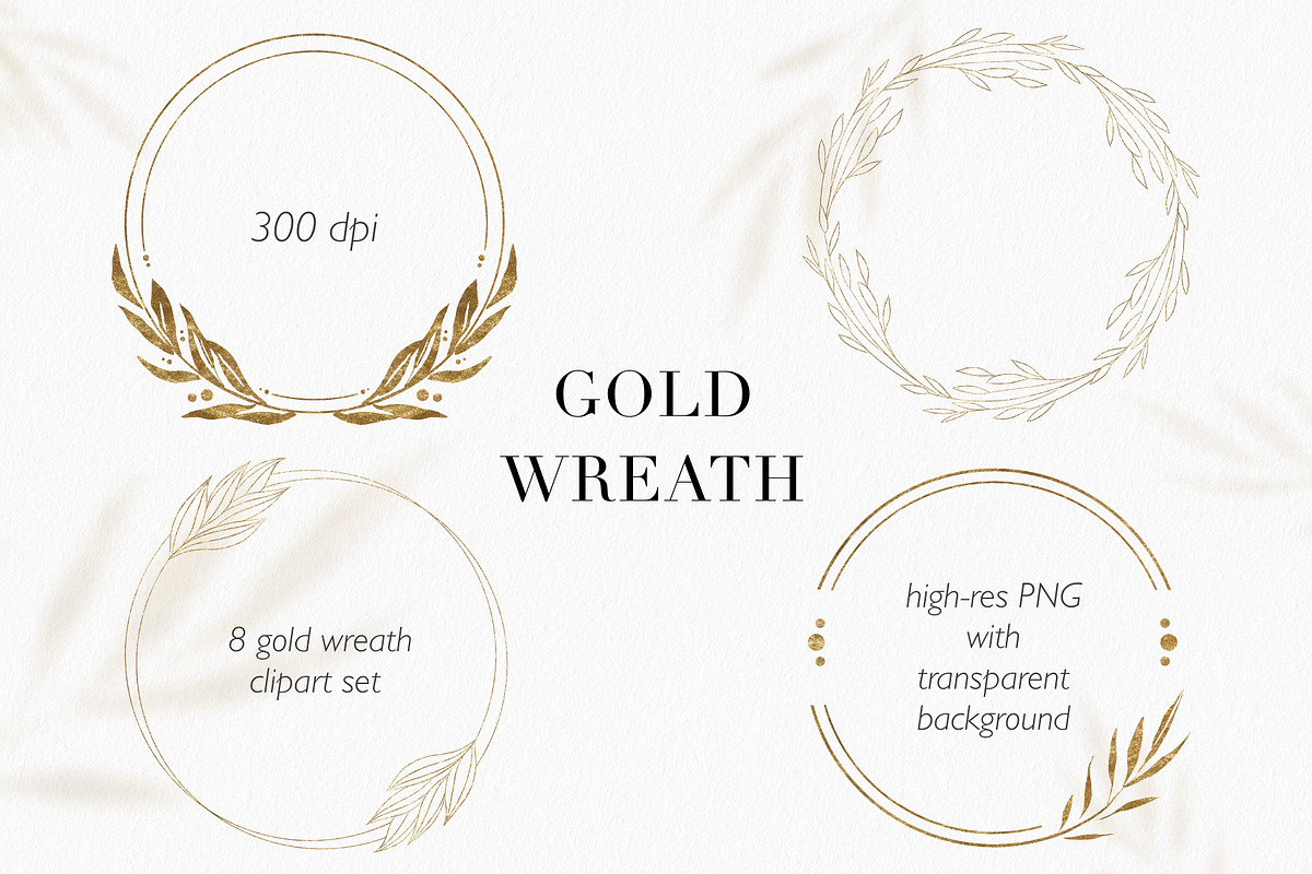 Gold Wreaths Clipart Floral PNG, a Decorative Illustration by ...