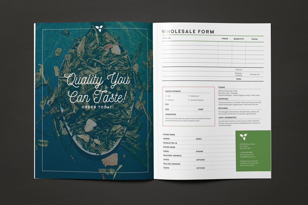 The Tea Leaf Line Sheet + Order Form, a Brochure Template by Hues of ...