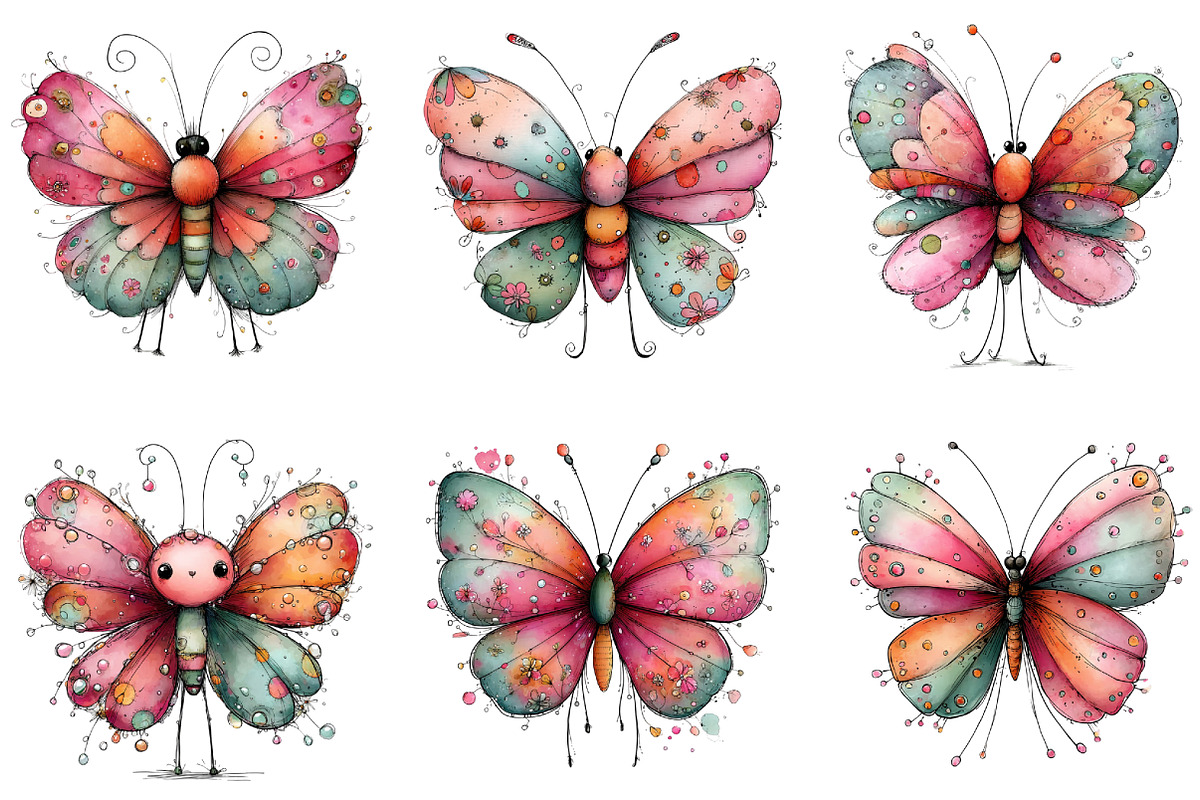 Whimsical Spring Butterfly Clipart, an Illustration by CraftArtStudio