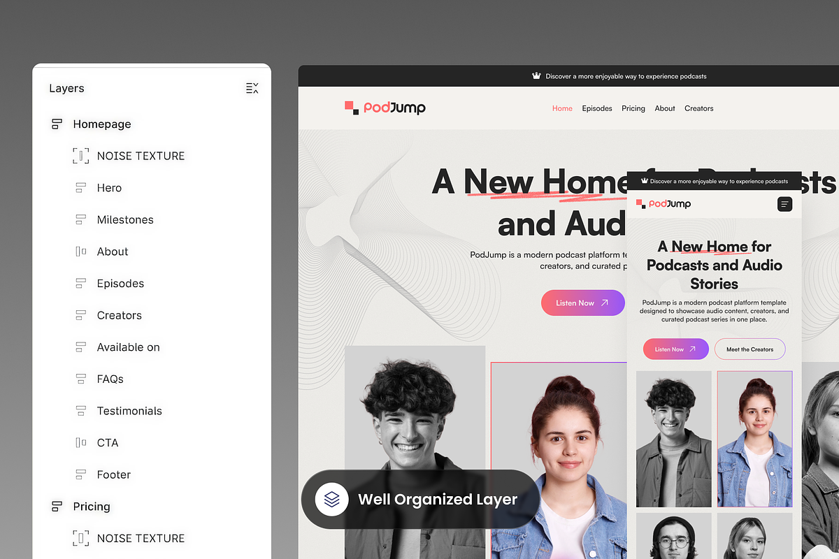 PodJump - Podcast Platform Website, a Landing Page Template by SLAB! Design