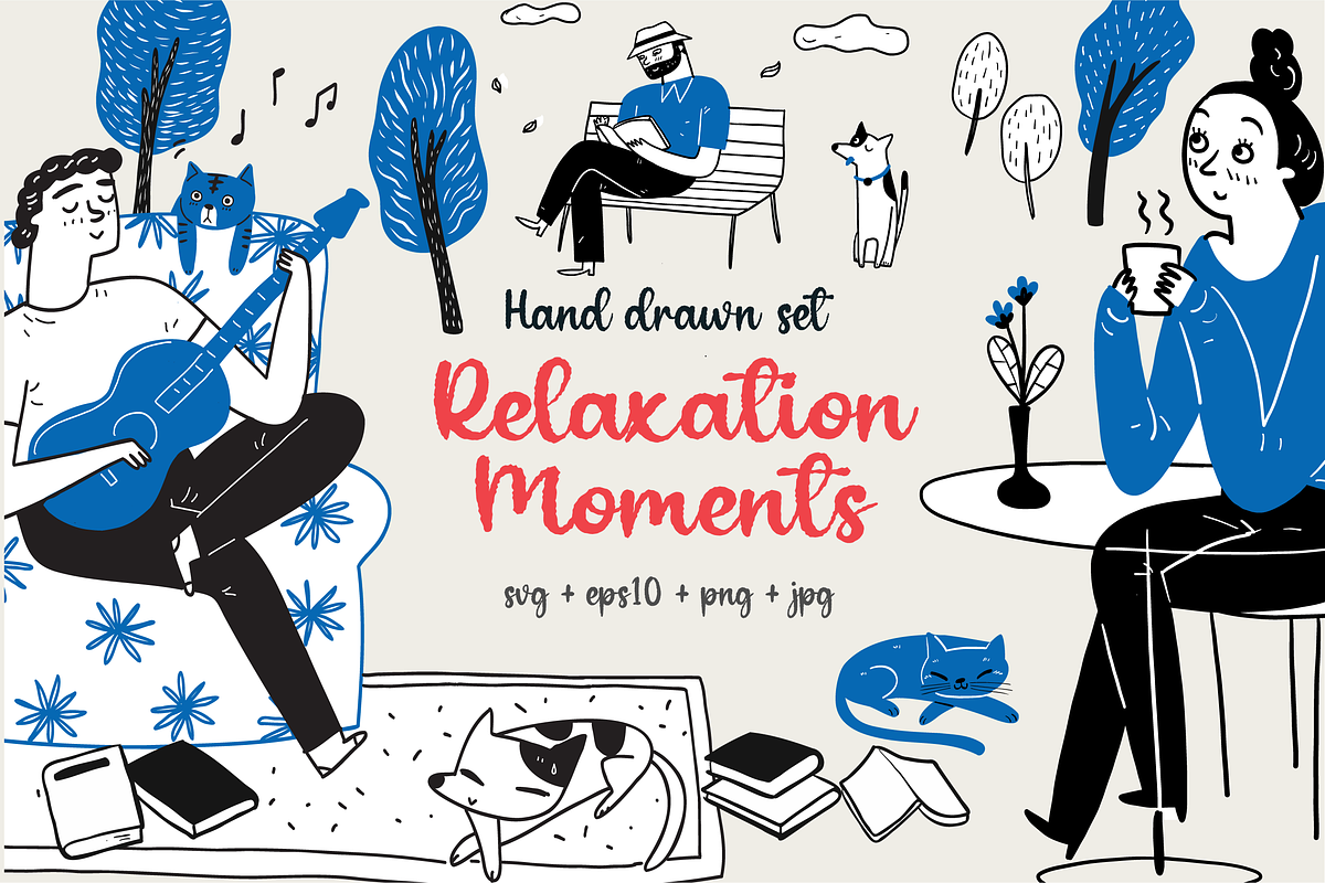 Relaxation moments illustrations set | Creative Market