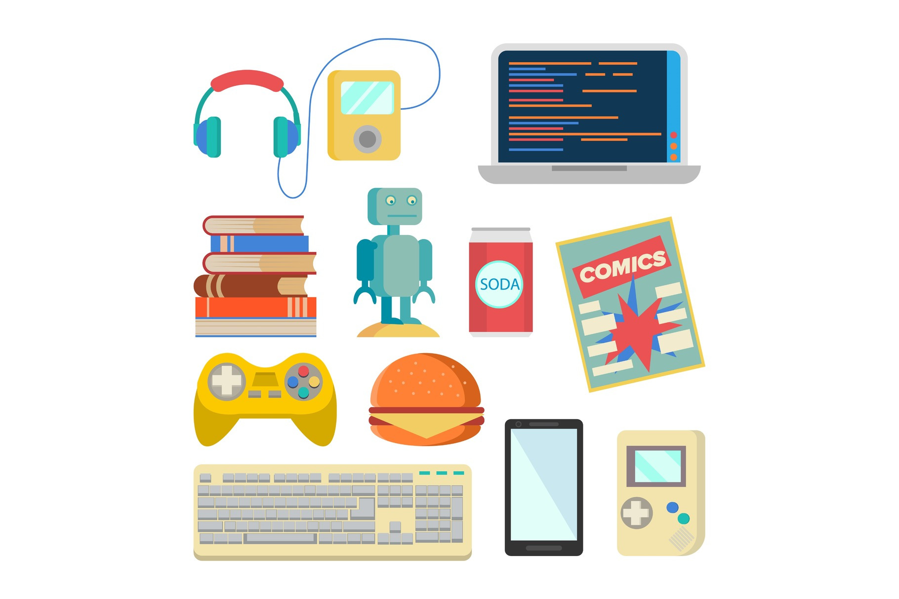Nerd Items Set Vector. Geek, an Object Graphic by pikepicture