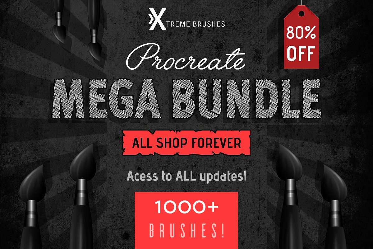 Procreate MEGA BUNDLE! (1K+ BRUSHES), a Brush Add-On by Extreme Brushes | Creative Market