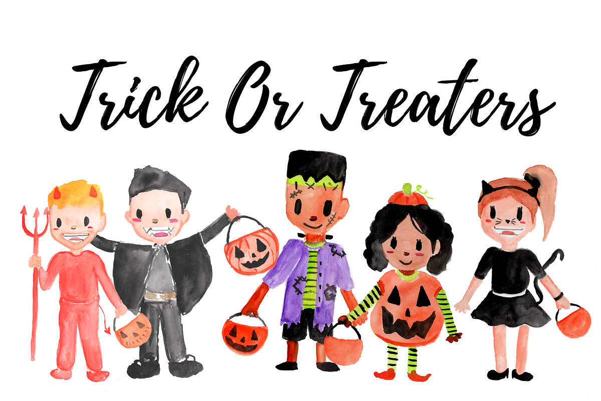 Watercolor Halloween Kid Clipart, an Illustration by Writelovely
