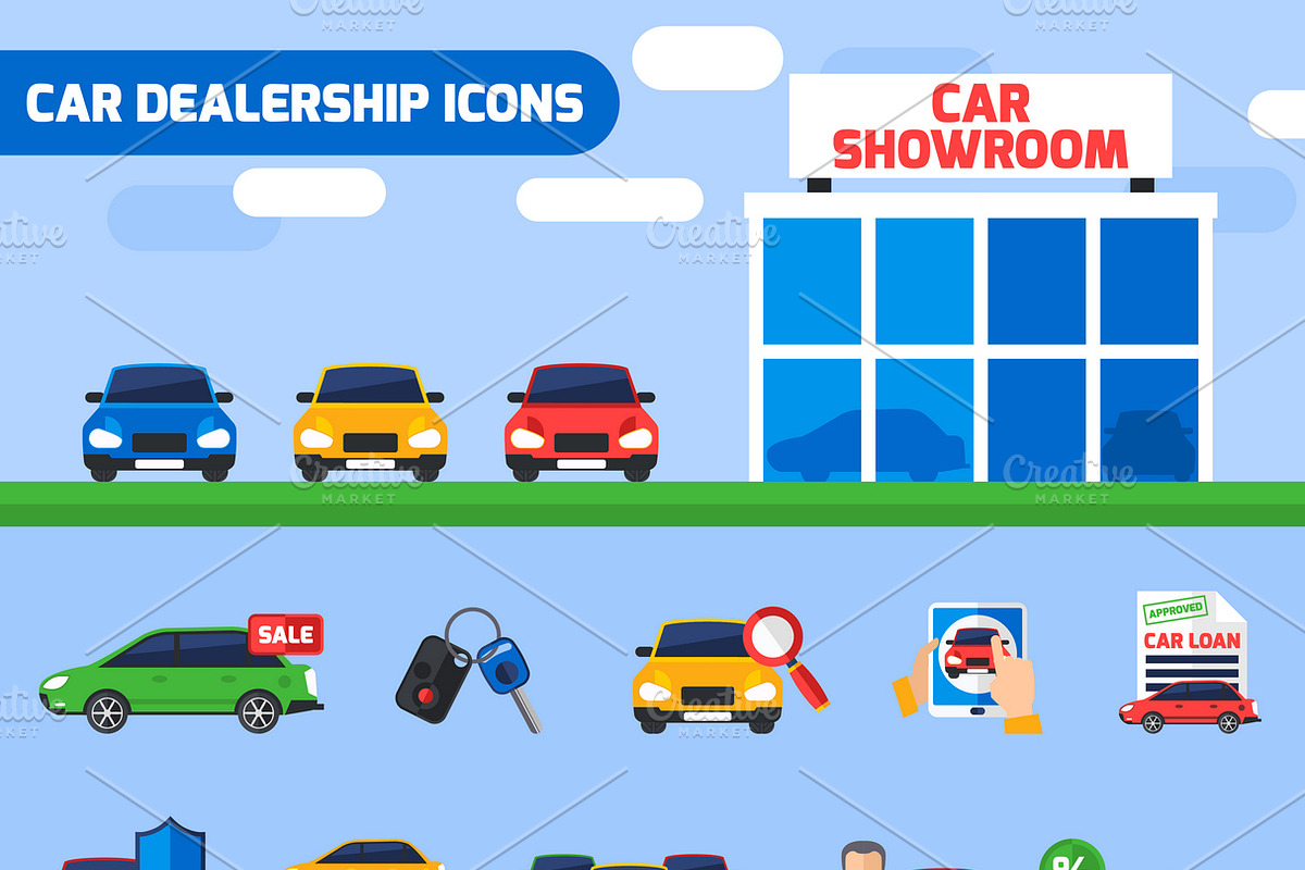 Car dealership center flat icons, an Outline Icon by Macrovector ...