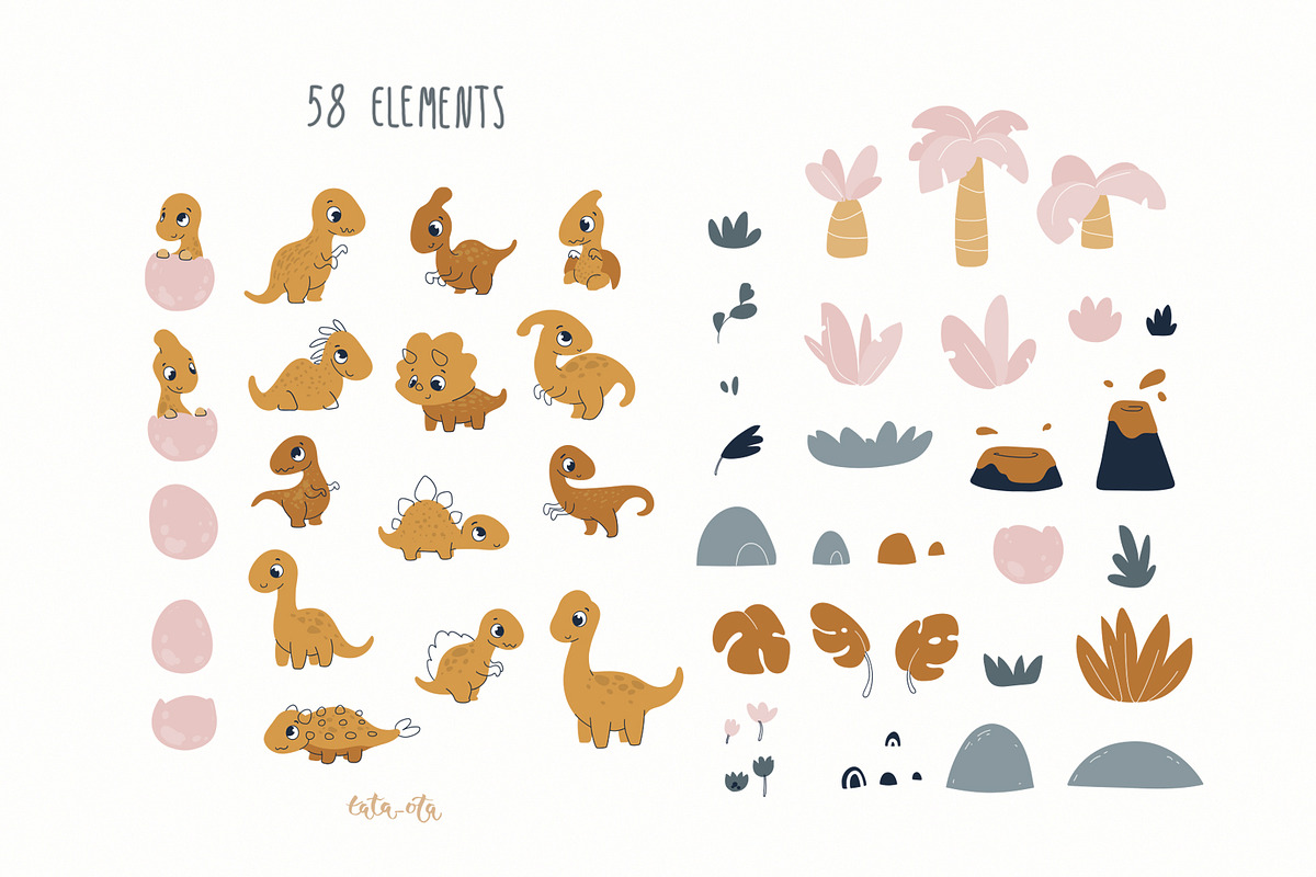 Cute baby dinosaur. Clipart, an Animal Illustration by tata_ota