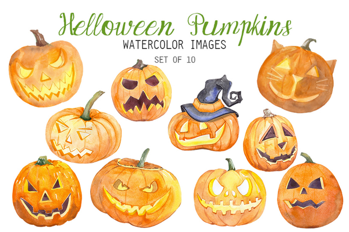 Watercolor Halloween Pumpkins, an Illustration by YesFoxy