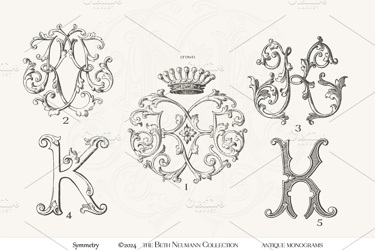 Antique Vintage Monogram Initial K, an Object Graphic by Antique Monograms