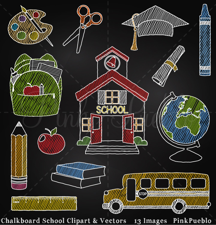 Chalkboard School & Teacher Clipart, an Education Illustration by ...