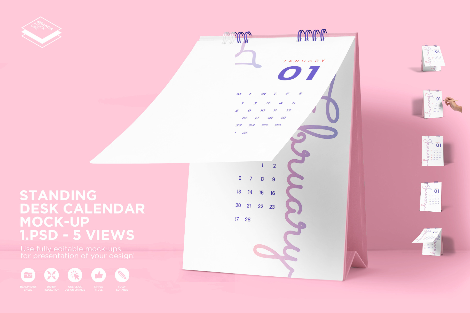 Standing Desk Calendar Mock-up, a Print Template by Branda Keeps