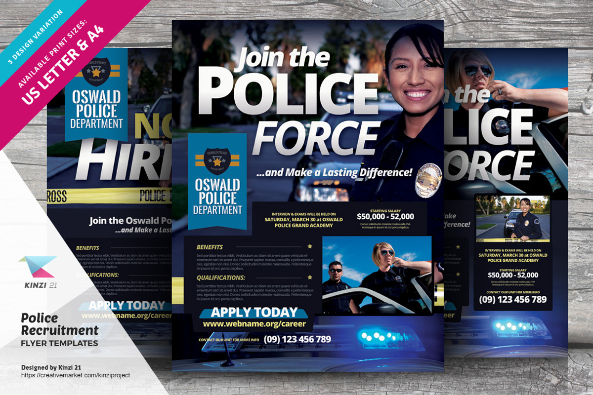 Police Recruitment Flyer Templates, a Flyer Template by kinzi21