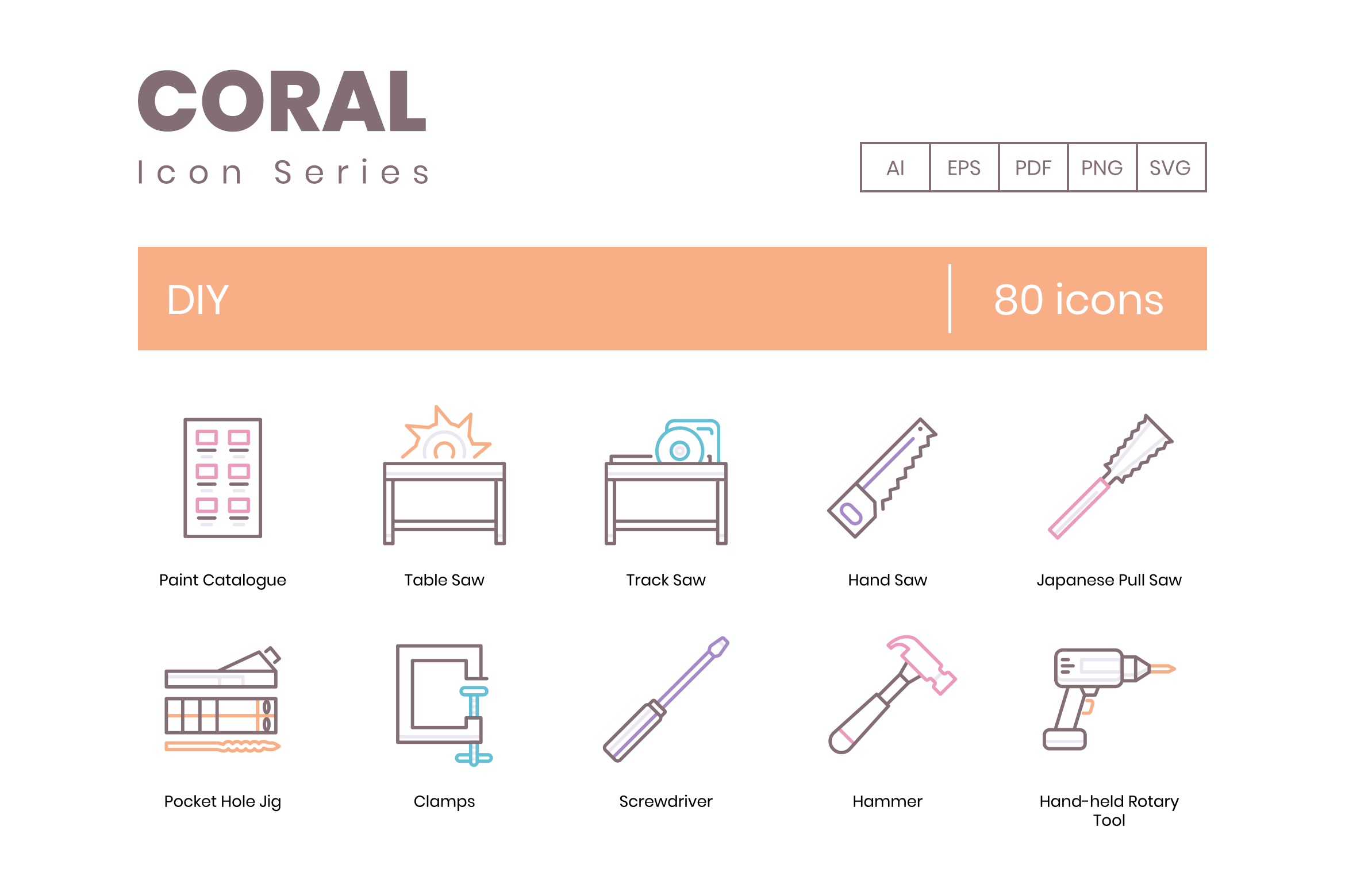 80 DIY icons | Coral Series, an Icon by Flat Icons