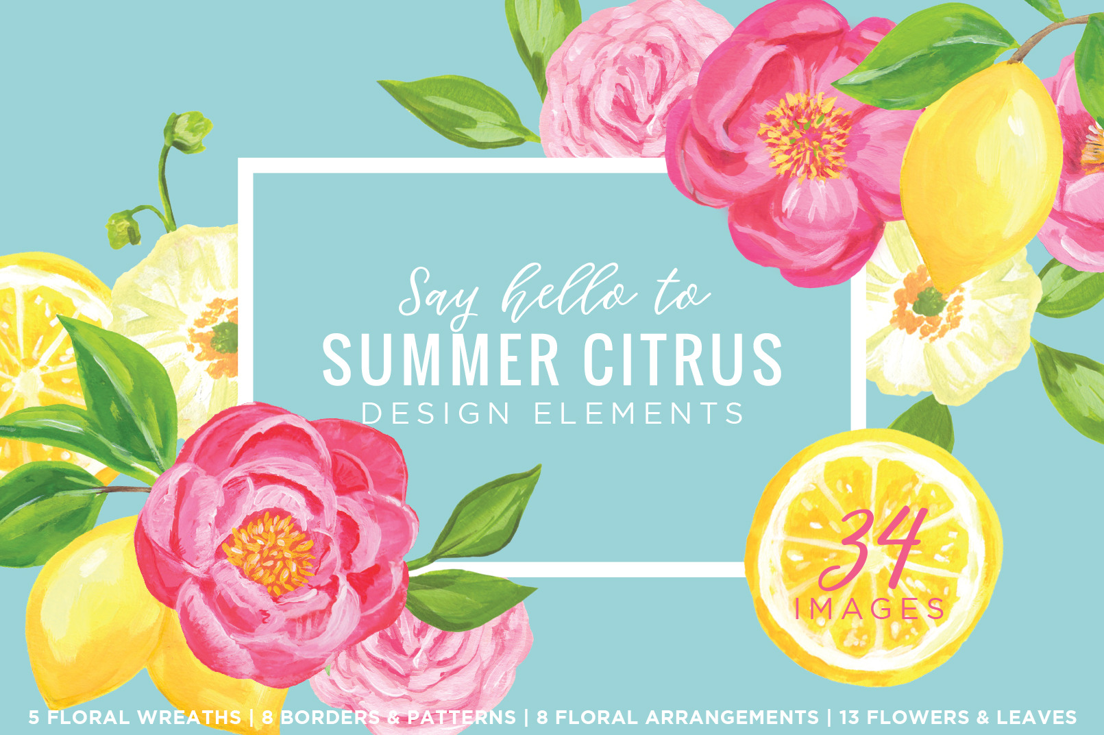 Summer Citrus Flower Graphic Kit, an Illustration by Relish Designs