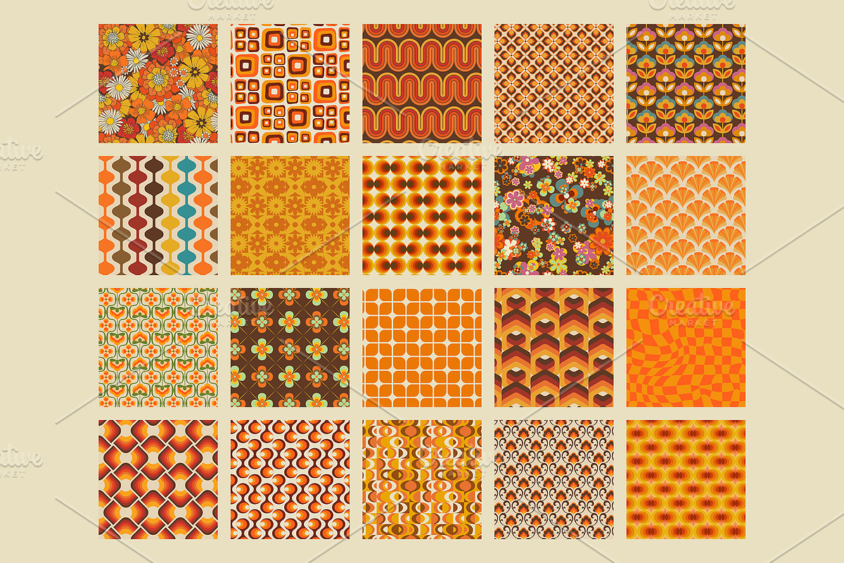 70s Seamless Patterns Collection | Creative Market