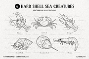 Hard Shell Sea Creatures Line Art, an Animal Illustration by MadliArt