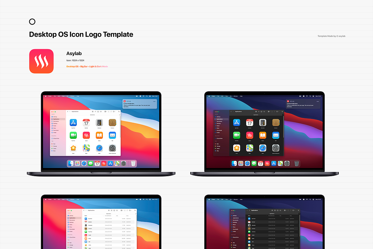 Desktop OS Icon Template Mockup - PSD