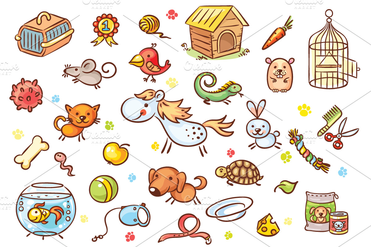 Cartoon Pet Animals with Accessories, an Animal Illustration by Bubert ...